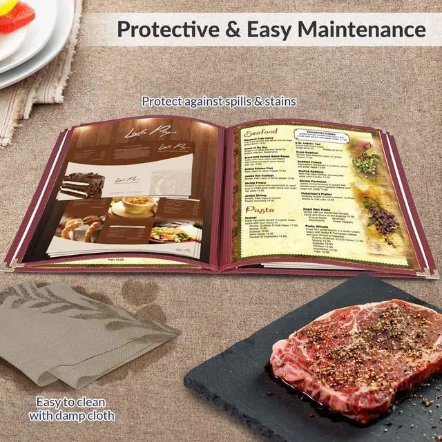 20pcs Restaurant Menu Cover Foldable 8.5X11 Burgundy Trim 4 Page 8 View ...