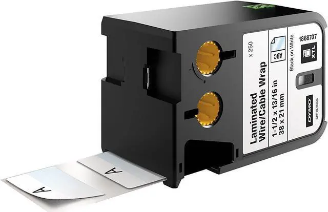 DYMO 1868707 Laminated Wire/Cable Wrap, 1-1/2" x 13/16", Black on White ...