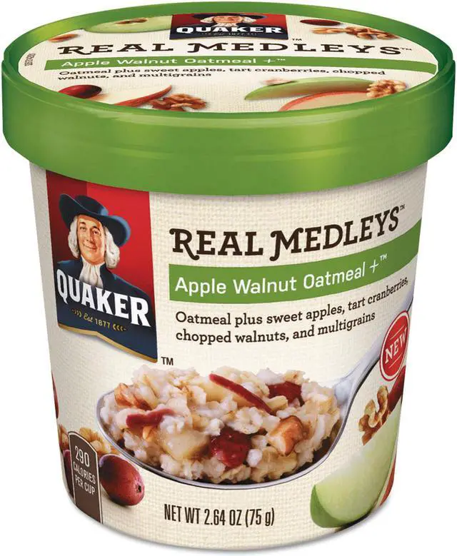 Quaker Real Medleys Oatmeal Apple Walnut Oatmeal+ 2.64oz Cup 12/Carton ...
