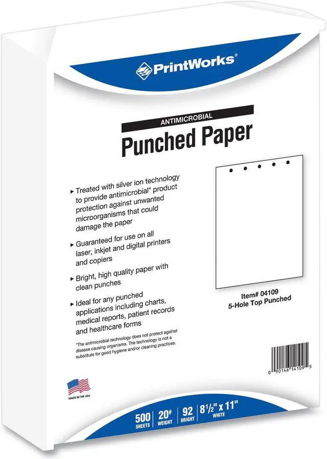 PrintWorks Perforated and Punched Paper 5-Hole 8.5 x 11 White 2500 ...