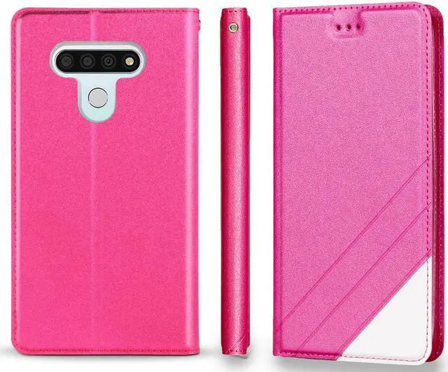 Hot Pink Wallet Case Stand Card Slot Cover and Wrist Strap for LG Stylo ...