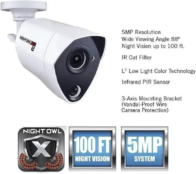 Refurbished: Night Owl CM-PTHD50NW-BU-HIK 5MP Wired Security Infrared ...