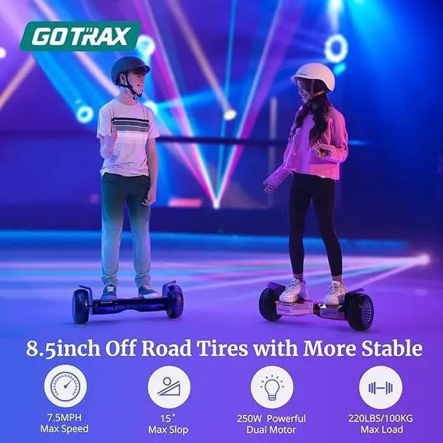 Refurbished: Gotrax E5 Hoverboard LED 8.5" Offroad Tires 7.5mph & 7.5 Miles UL2272 - Black ...