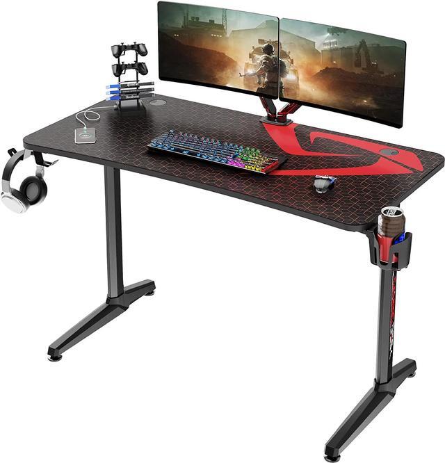 It s Organized 47 inch Gaming Desk Racing Style Computer Desk with Free Mouse pad T Shaped Professional Gamer Game Station with USB Gaming Handle Rack Cup Holder Headphone Hook Black Newegg