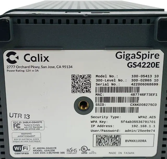Refurbished: Calix GigaSpire GS4220E Gigabit WiFi 6 Router 100-05413 10 ...