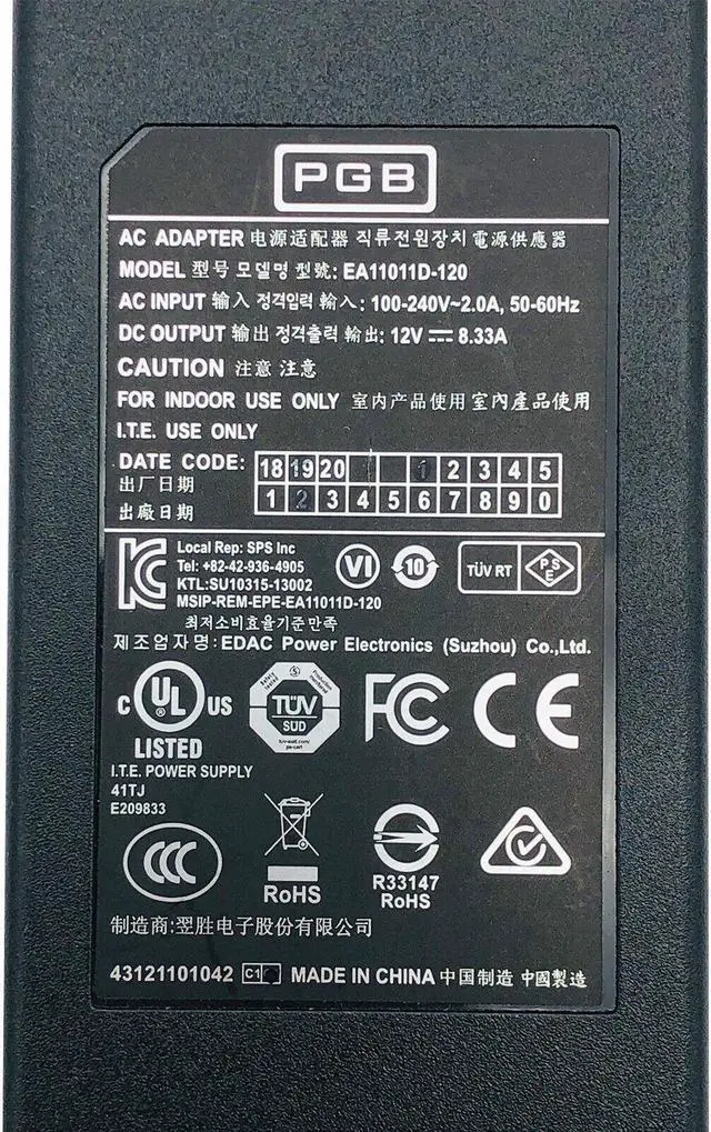 Refurbished: Genuine 4Pin Edac AC Adapter EA11011D-120 Power Supply 12V ...