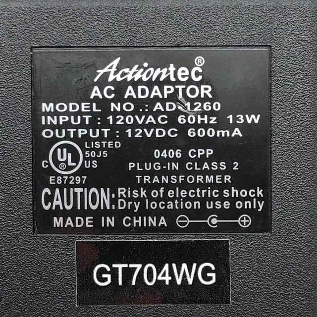 NEW Genuine Actiontec AC Charger Adapter AD-1260 12V 0.6A Power Supply ...