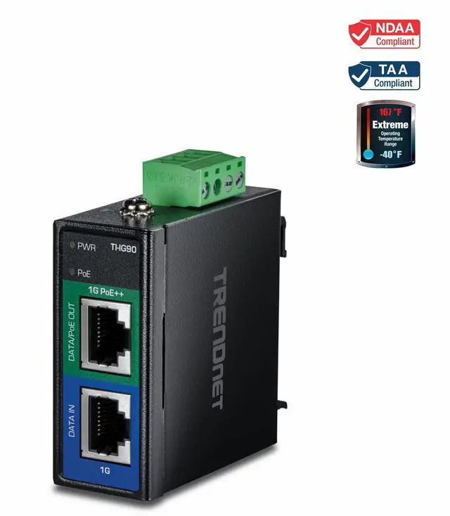 TRENDnet Outdoor IP67 Gigabit PoE++ Injector, TI-O119GI, Supports 2457V ...