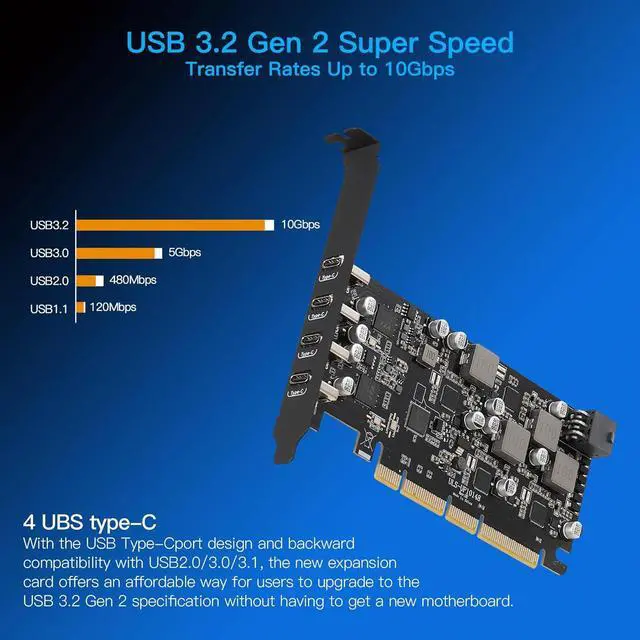 USB PCIe Card Power Delivery 4 USB Type-C Ports, PCIe USB3.1(USB 3.2 ...