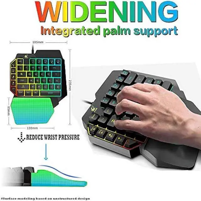 FELICON One Handed Gaming Keyboard and Mouse Combo, Rainbow Backlit 39 ...