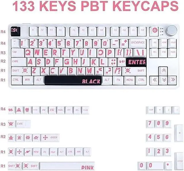 GEKUCAP PBT Keycaps 133 Keys Black Pink Large Print Letters Keycaps ...