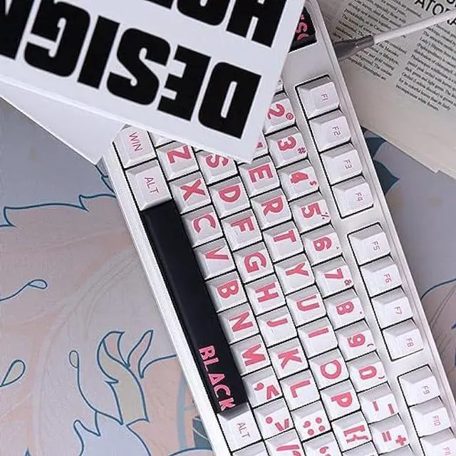 GEKUCAP PBT Keycaps 133 Keys Black Pink Large Print Letters Keycaps ...