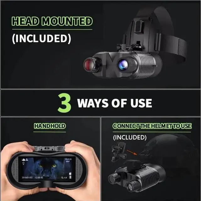 NV8160 Infrared Night Vision Binoculars 8X Zoom 4K 3D Head Mounted ...