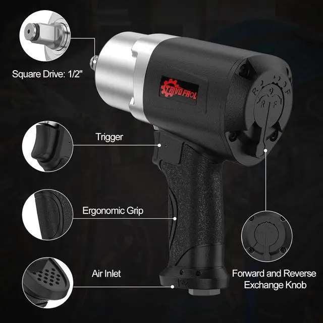 Air Impact Wrench 1/2" - 1/2 Inch Impact Gun 1/2 Drive, 1500Ft-lbs ...