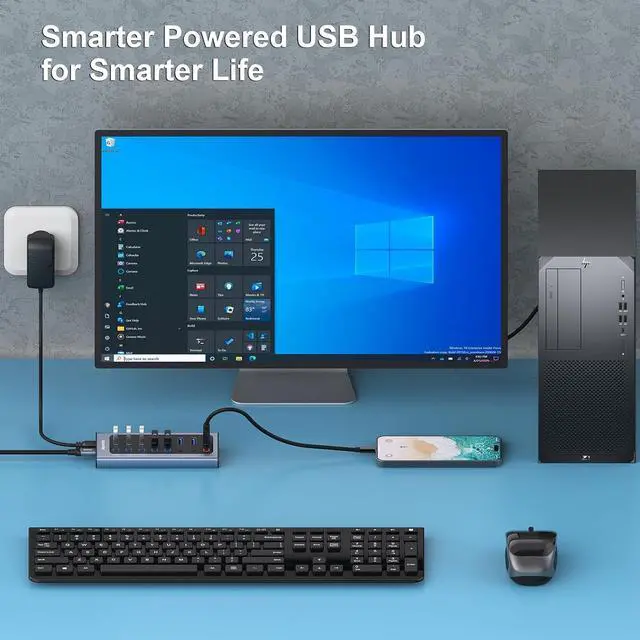 BENFEI 8-Port USB Hub with Power Adapter, USB Splitter Hub(7 Faster ...