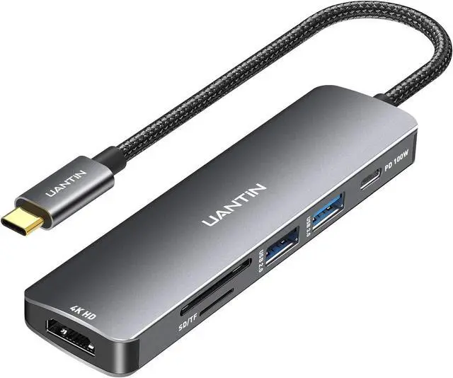 USB C Hub with 4K HDMI,100W Power Delivery,2 USB-A Data Ports,SD/TF ...