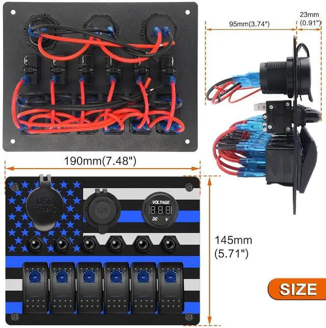 6P Rocker Switch Panel with American Flag Pattern ON Off Toggle Switch ...