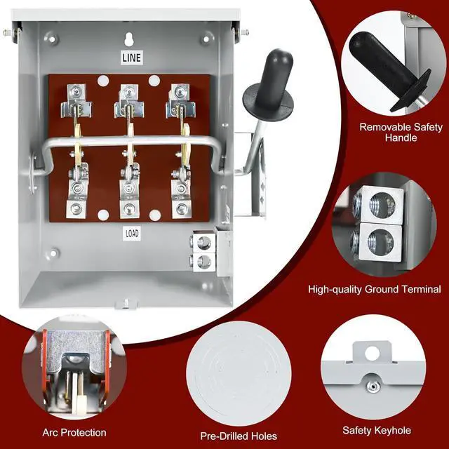 200-Amp, 3 Pole 120V/240V General Safety Switch, Non-Fused AC ...