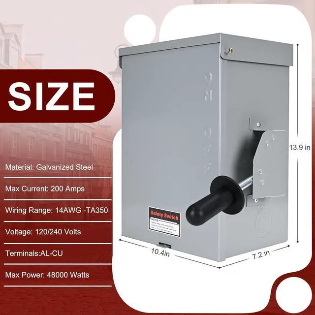 200-Amp, 3 Pole 120V/240V General Safety Switch, Non-Fused AC ...