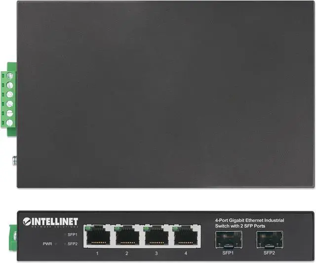 Intellinet Industrial 4-Port Gigabit Ethernet Switch with 2 SFP Ports, IP40-Rated Metal Housing ...