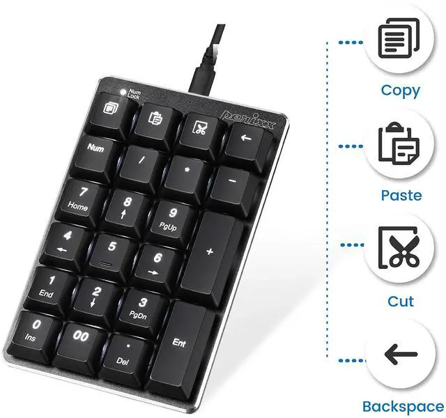 Perixx PERIPAD-303B, Backlit Mechanical Numeric Keypad - USB - Office Shortcut Keys - Full Size ...