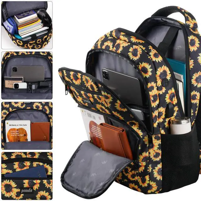 Paude Backpack Sunflower Printing,Cute Backpack Casual Bookbag with USB ...