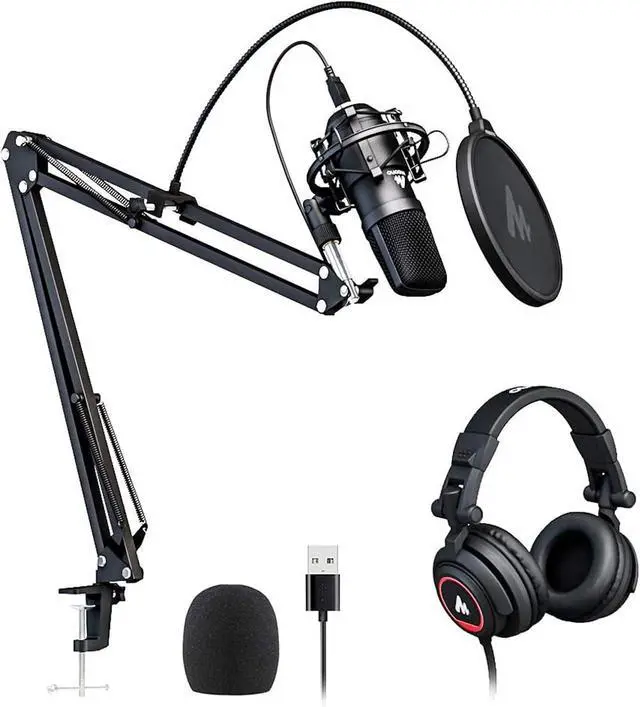 MAONO Microphone with Studio Headphone Set 192kHz/24Bit Vocal Condenser ...