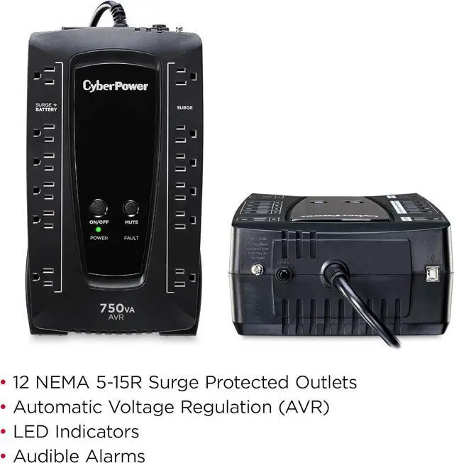 CyberPower AVRG750U AVR UPS System, 750VA/450W, 12 Outlets, Compact ...