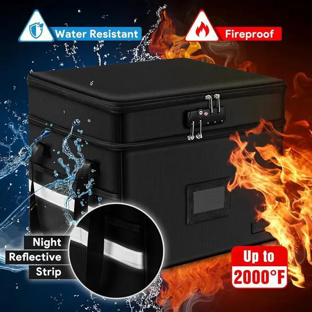 ETRONIK Fireproof Document Box with Lock, 2 Layer File Cabinet ...