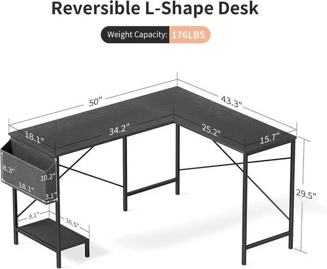 Simple Deluxe L Shaped Desk Gaming Computer 50 Inch Reversible Corner ...