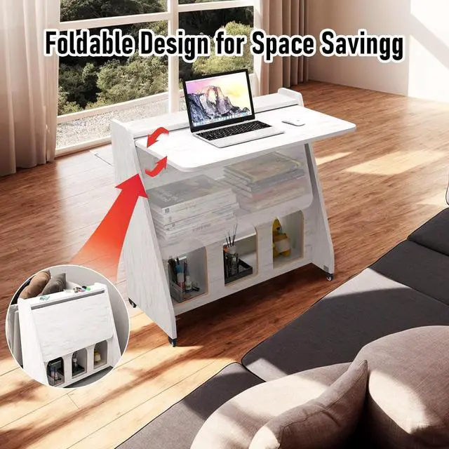 Pmnianhua Farmhouse Portable Desk on Wheels,Mobile Workstation,Rolling ...