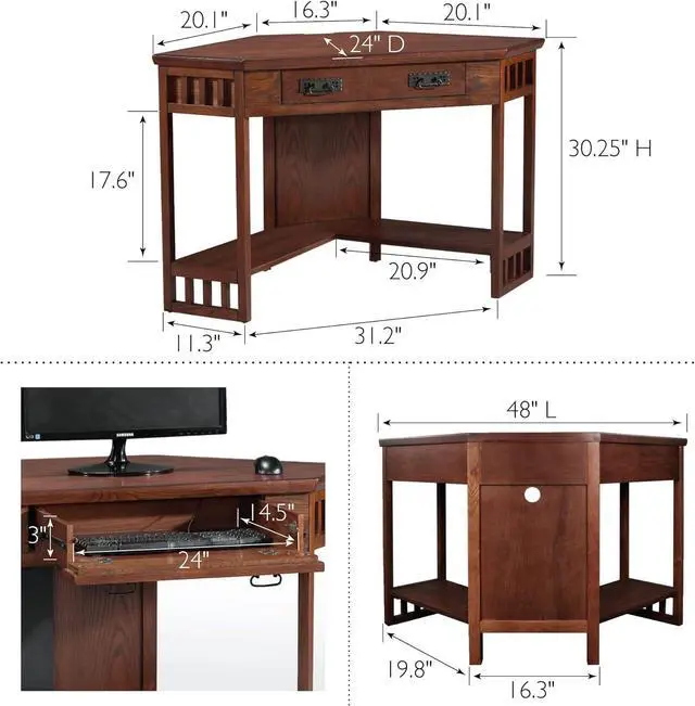 Leick Home 82430 Mission Corner Desk, Writing Computer Desk with Drop ...