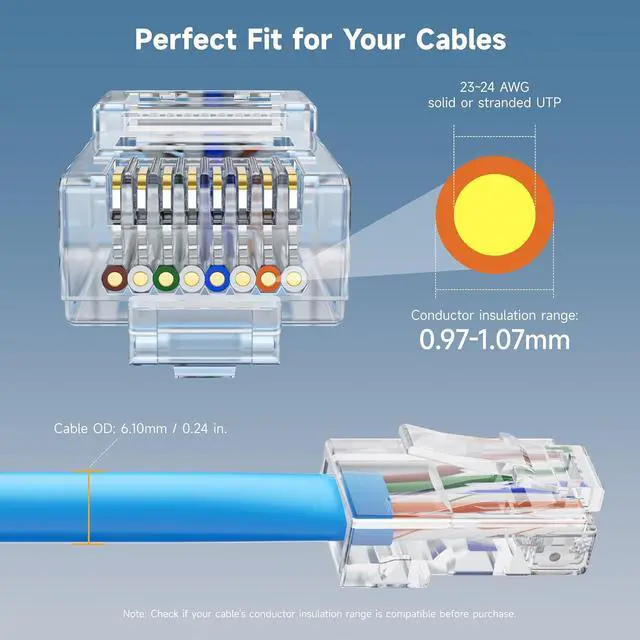 Cable Matters 1 50-Pack Cat 6 Pass Through RJ45 Connectors 2 200-Pack ...
