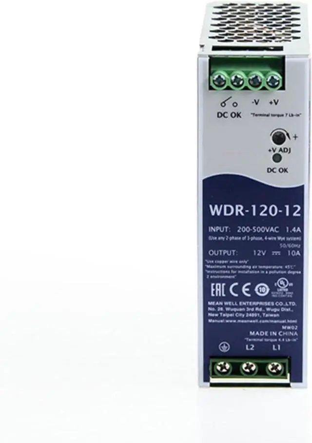WDR-120-12 12V 10A 120W Industrial DIN Rail Power Supply, Wide Input ...
