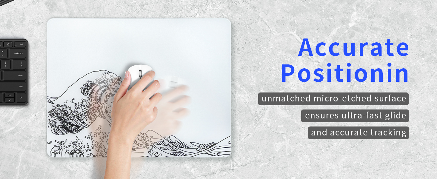 Glass Gaming Mouse Pad, White Kanagawa Hard Mousepads for Gaming ...